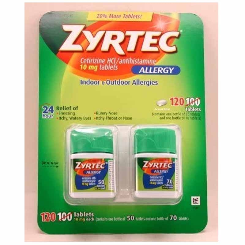 Zyrtec Cetirizine Hcl/Antihistamine (10 mg), 100 Tablets