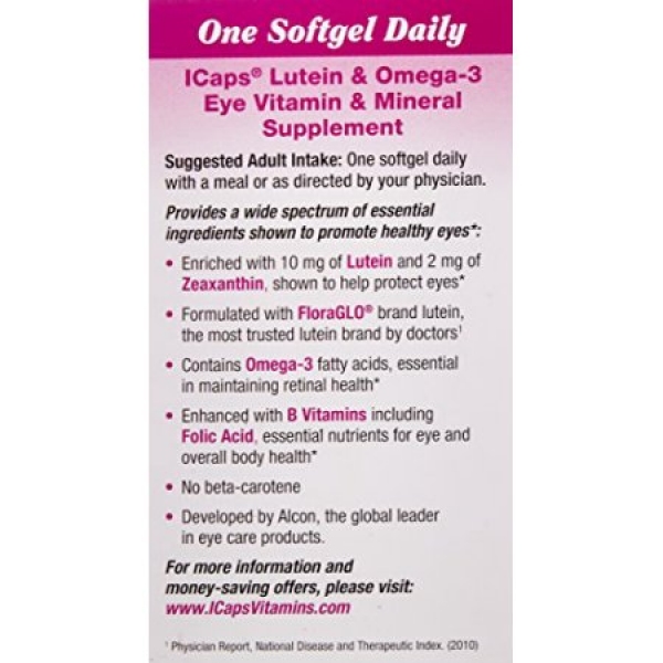 Alcon I-Caps叶黄素＆Omega-3维生素和矿物质补充剂软胶囊30粒 4岁以上儿童可用