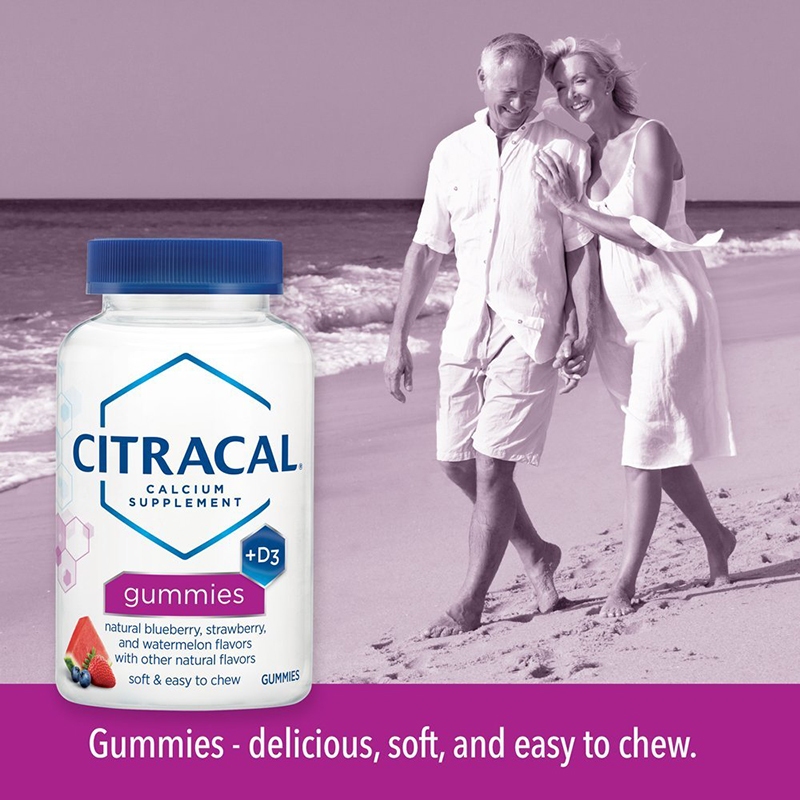Citracal Calcium Gummies枸橼酸钙500mg 1000 IU维生素D3 咀嚼片70粒 蓝莓 草莓西瓜味