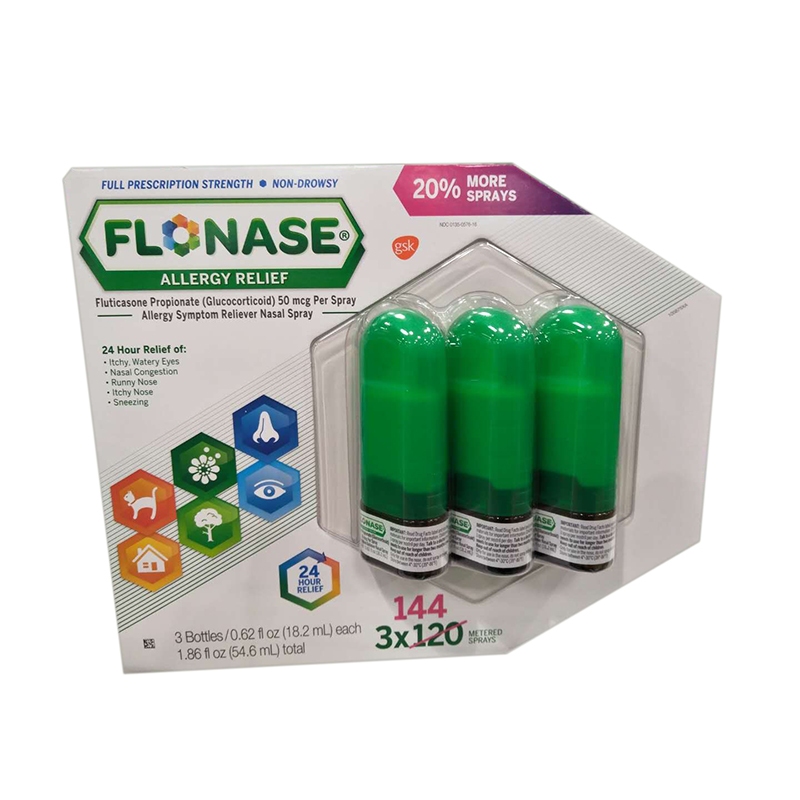 Flonase鼻塞喷剂 舒缓通气鼻子季节性敏感喷雾 成人3只装 新版加量