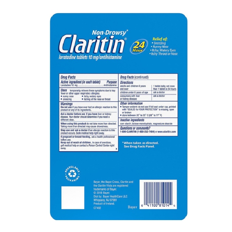 claritin氯雷他定抗过敏24小时缓释10mg无嗜睡105片＃810143